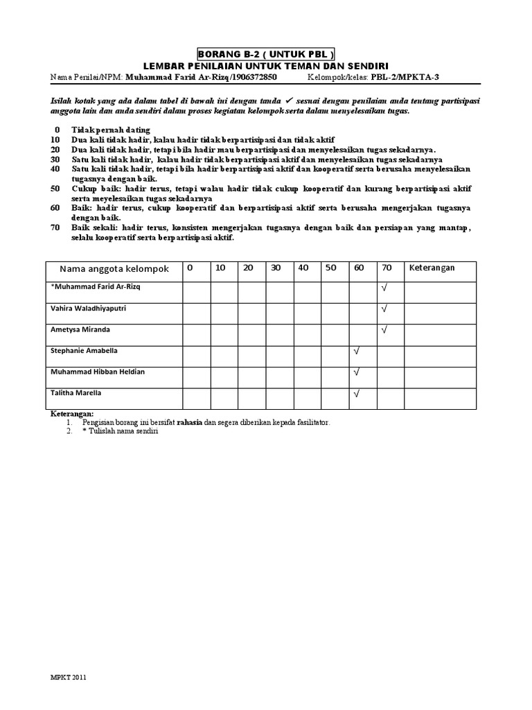 Borang B2 (PBL) Muhammad Farid Ar-Rizq 1906372850 MPKTA-3 | PDF
