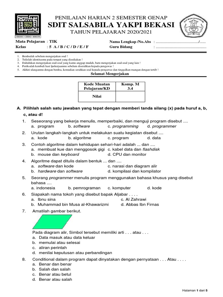 2021 SOAL TIK PH 2 GENAP Kelas 5 | PDF