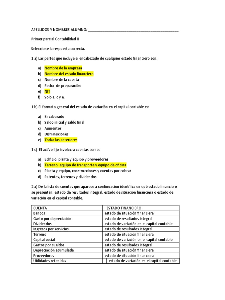 Primer Parcial Contabilidad II 2020 | PDF | Estado de resultados | Contabilidad