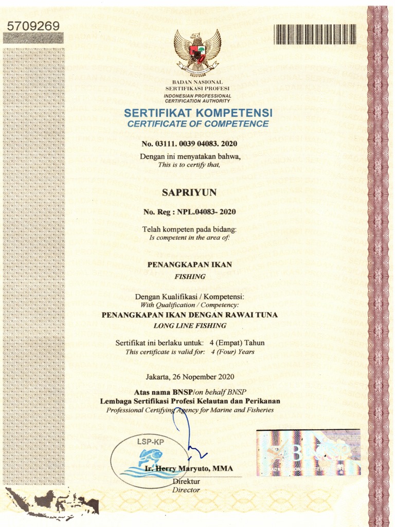 Sertifikat Long Line Fishing | PDF