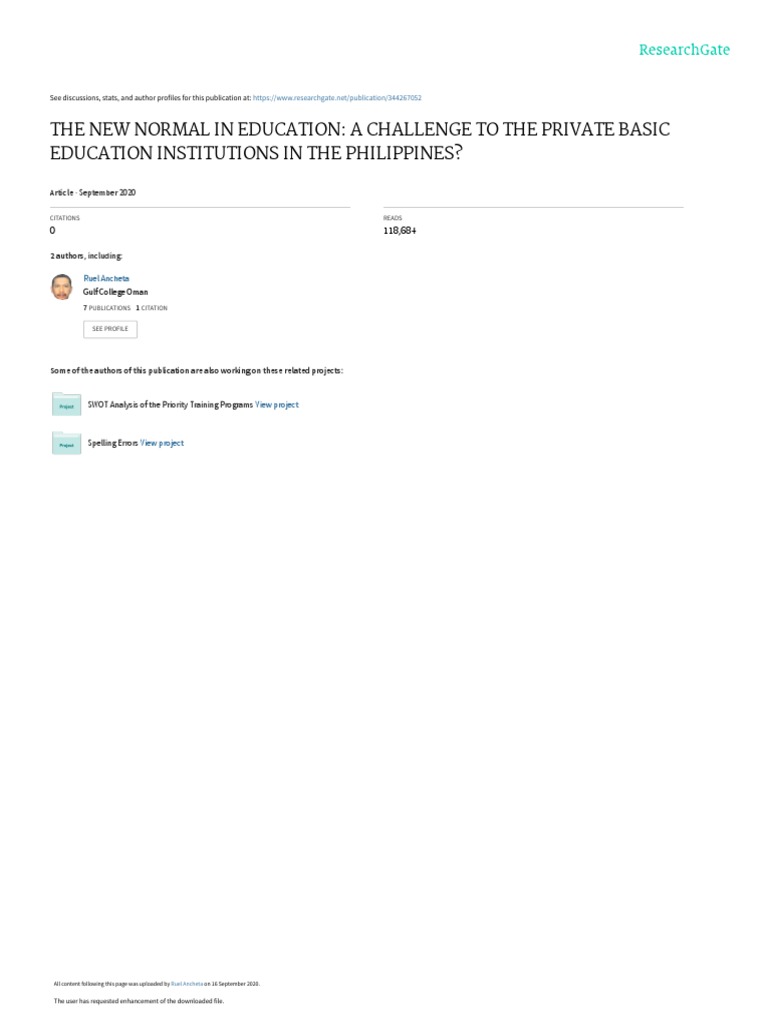 The New Normal in Education: A Challenge To The Private Basic Education ...