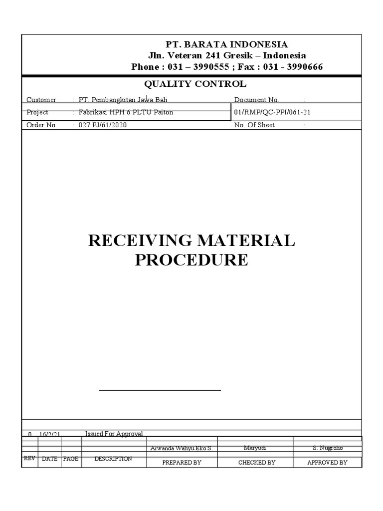 Receiving Material Procedure (Done) (Sudah Direvisi) | PDF | Pipe ...