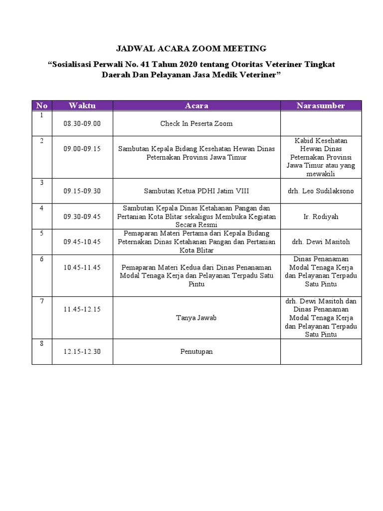Jadwal Acara Zoom Meeting | PDF