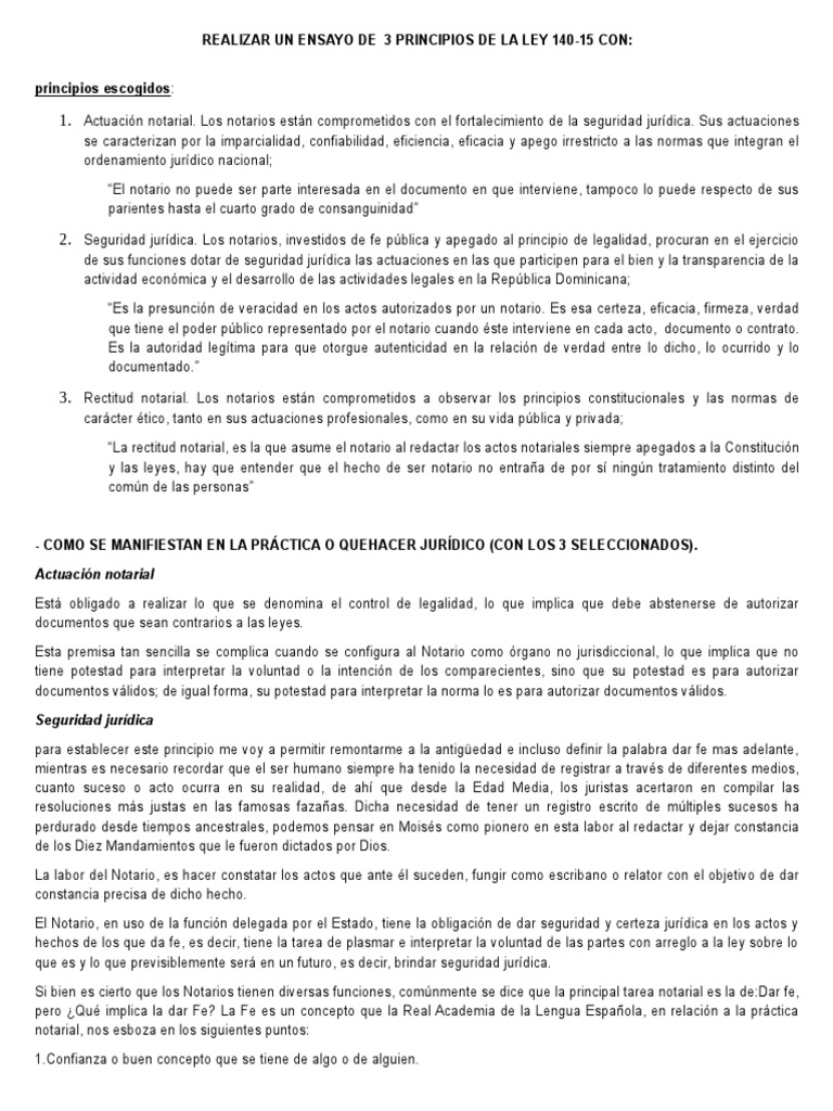 PRINCIPIOS DE LA LEY 140-15 Derecho Notarial | PDF | Ciencias Políticas ...