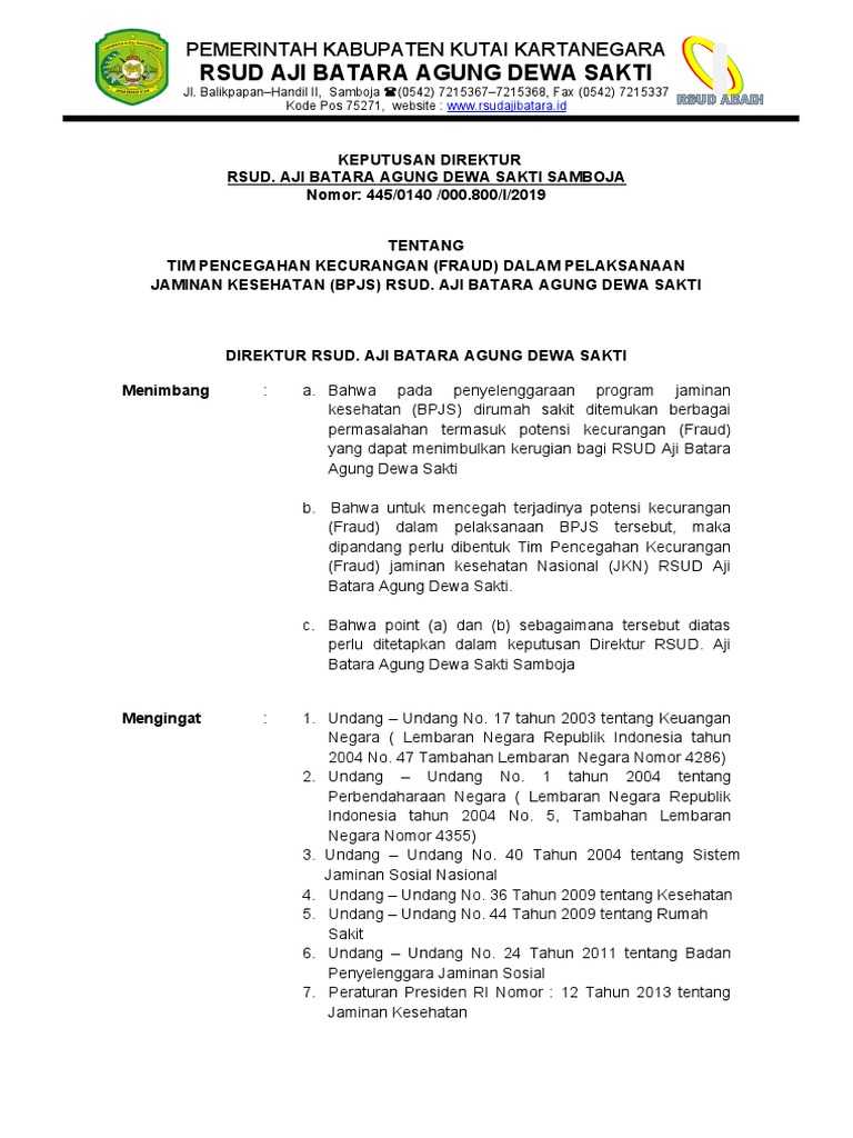 SK Tim Fraud Bpjs 2019 | PDF