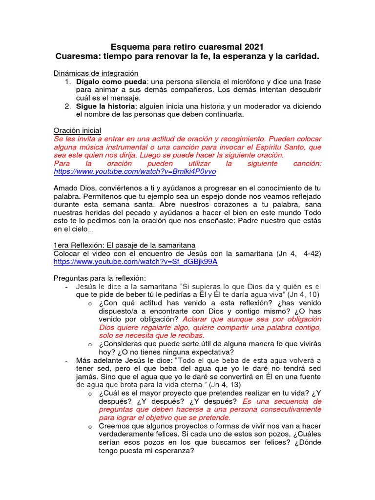 Esquema para Retiro Cuaresmal 2021 | PDF | Oración | Prestado