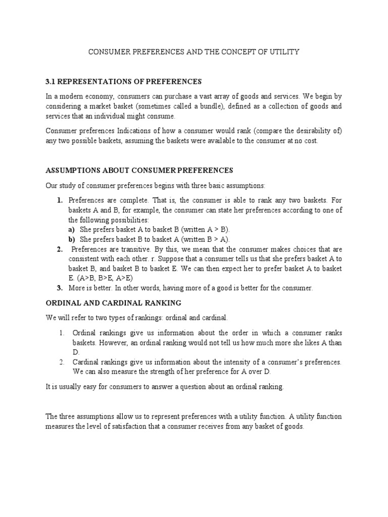 Consumer Preferences and The Concept of Utility | PDF | Utility ...