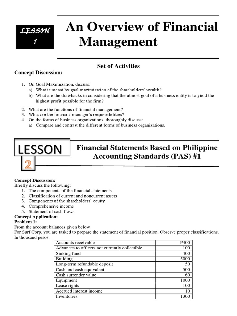 An Overview of Financial Management: Lesson | PDF | Equity (Finance ...