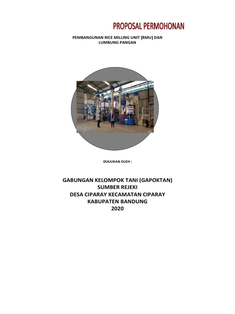 Proposal RMU, Lumbung - Gapoktan - Sumberrejeki | PDF