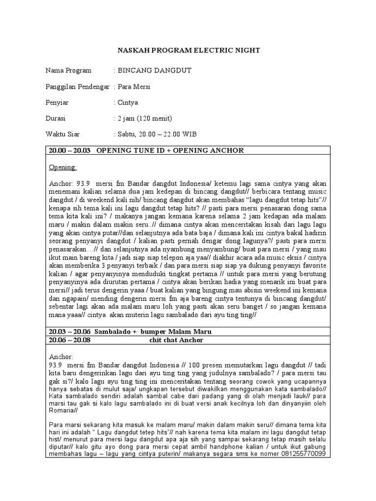 NASKAH Bincang Dangdut | PDF