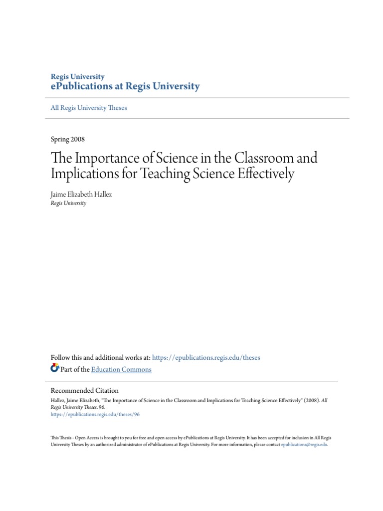 The Importance of Science in The Classroom and Implications For T | PDF ...