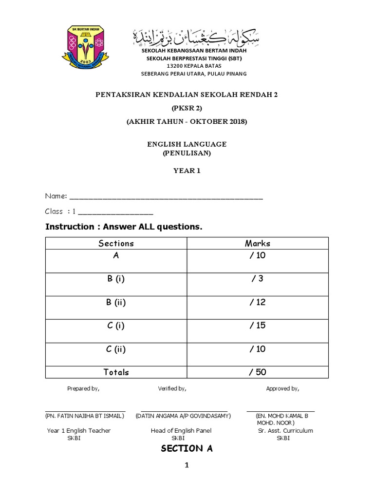 PAT BI T1 (Penulisan) 2018 | PDF | Euclidean Geometry | Elementary Geometry