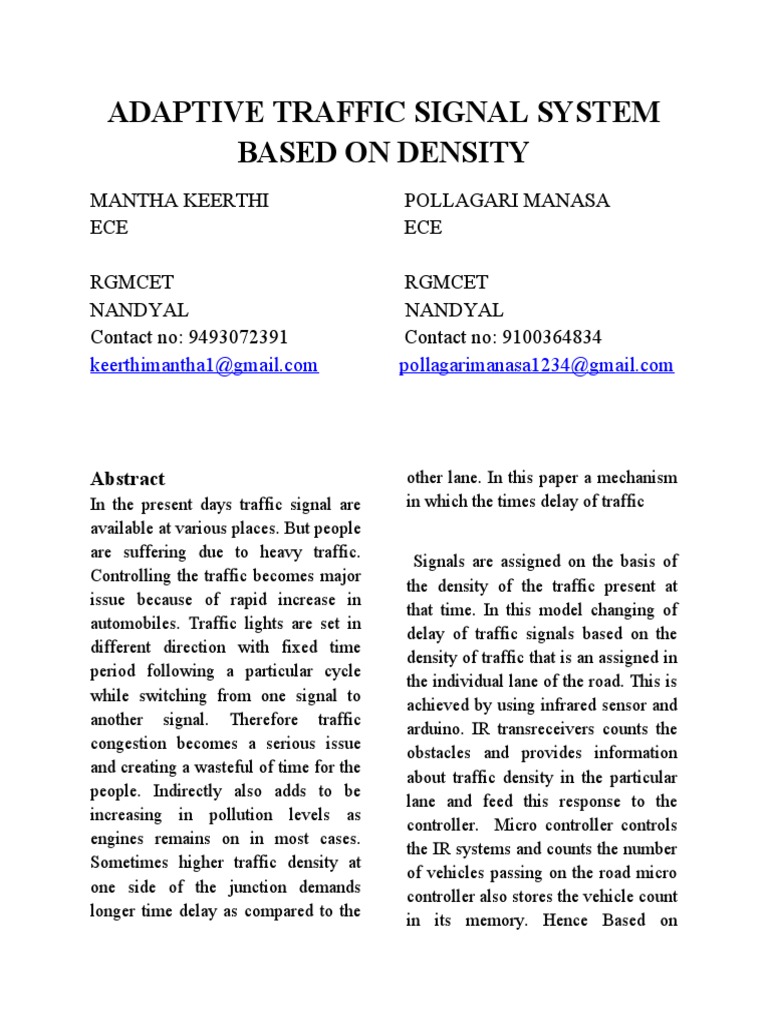 Density Based Traffic Signal System | PDF | Traffic | Traffic Light