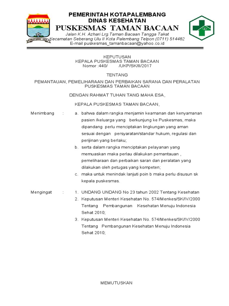 SK Pemantauan, Pemeliharaan, Dan Perbaikan Sarana Dan Peralatan | PDF