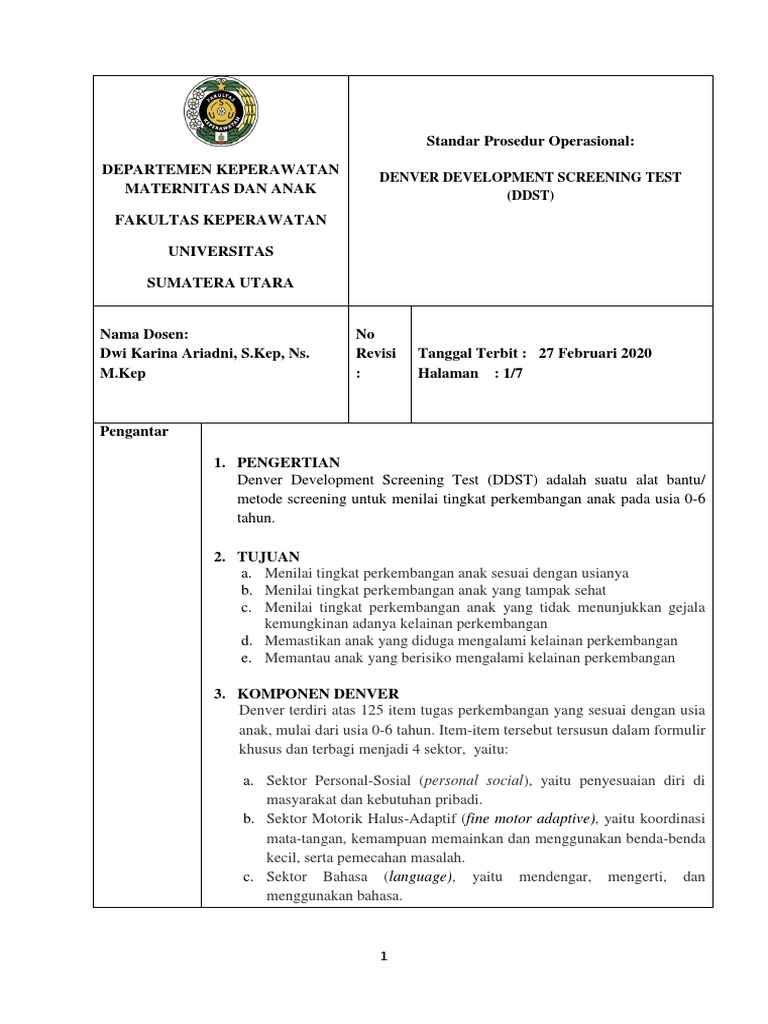 Denver Development Screening Test (DDST) | PDF | Kesehatan Holistik