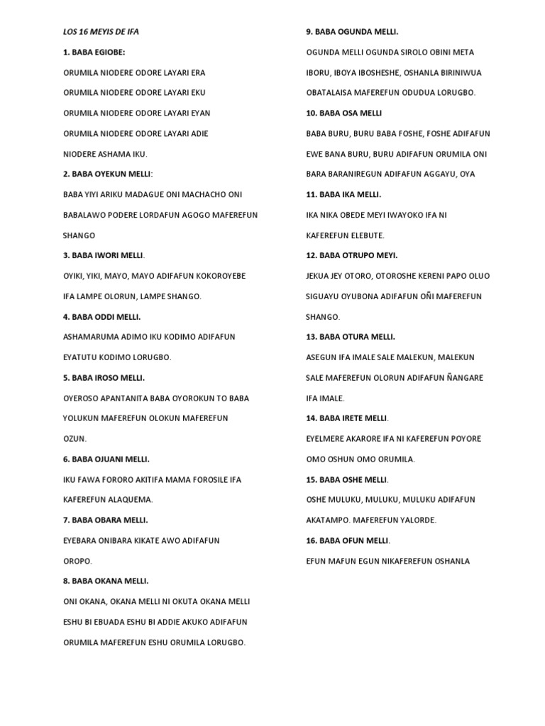 Los 16 Meyis de Ifa | PDF