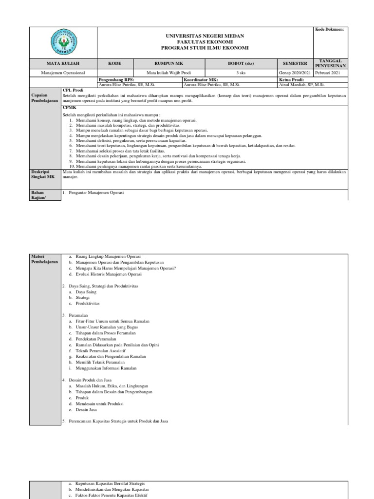 RPS Manajemen Operasional | PDF