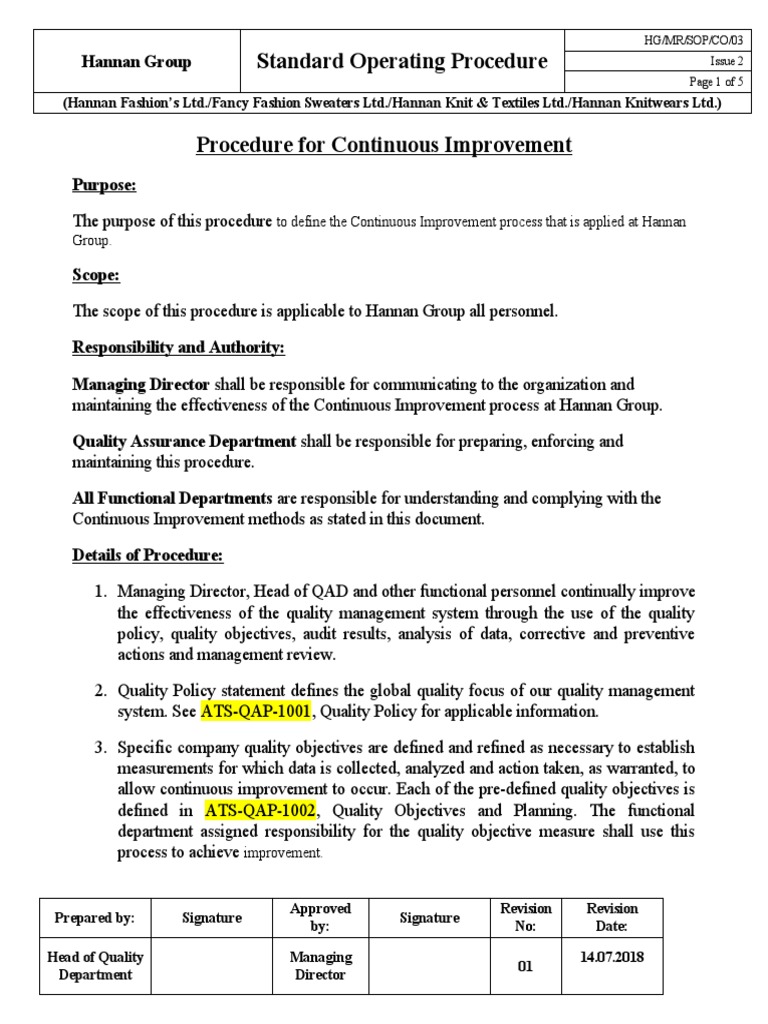 Continuous Improvement Procedure Guide | PDF | Quality Management | Audit