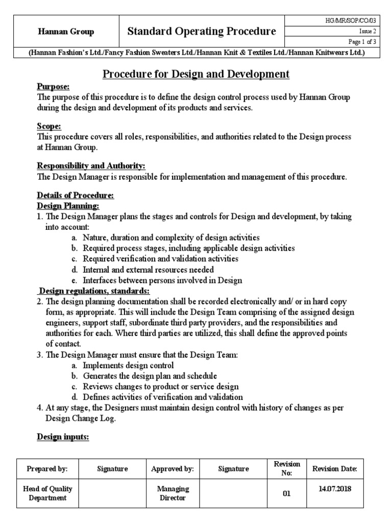 Procedure For Design and Development | PDF | Verification And ...
