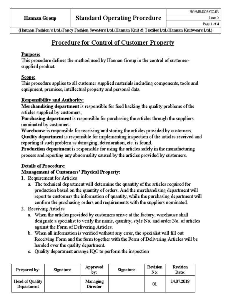 Procedure For Control of Customer Property | PDF | Specification (Technical Standard) | Business ...
