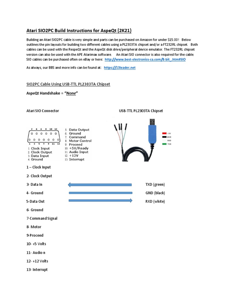 Atari Sio2pc Build Instructions For Aspeqt 2k21 Sio2pc Cable Using Usb Ttl Pl2303ta Chipset 3399
