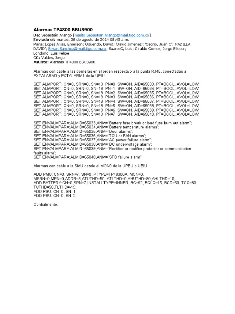 TP4800 BBU3900 Alarm Setup | PDF