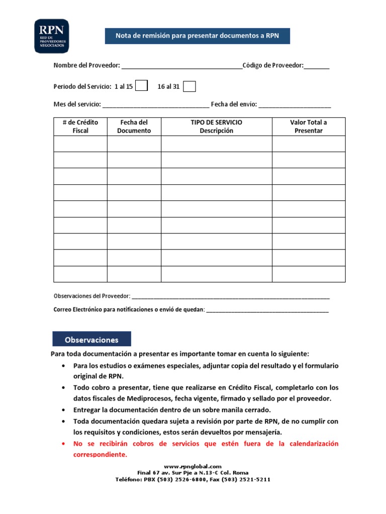 Nota de Remision RPN 2020 | PDF