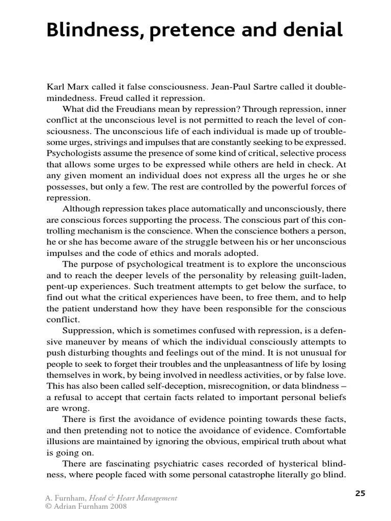 Blindness, Pretence and Denial | PDF | Unconscious Mind | Philosophical ...