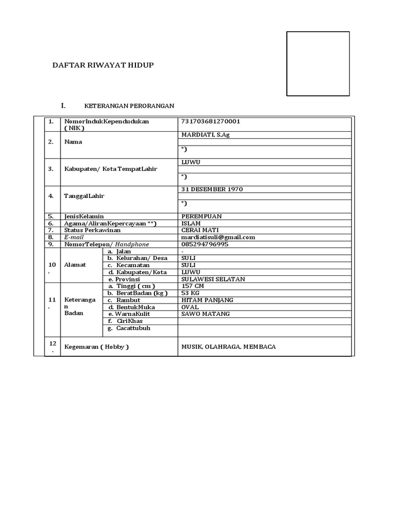 Daftar Riwayat Hidup (DRH) | PDF