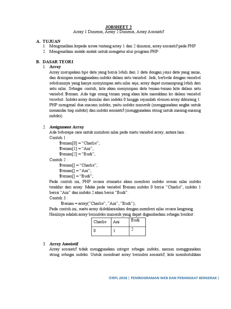 Jobsheet 2 - Array | PDF