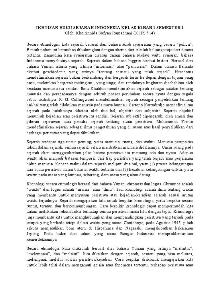 Ikhtisar Buku Sejarah Indonesia Kelas 10 Bab 1 Semester 1 | PDF