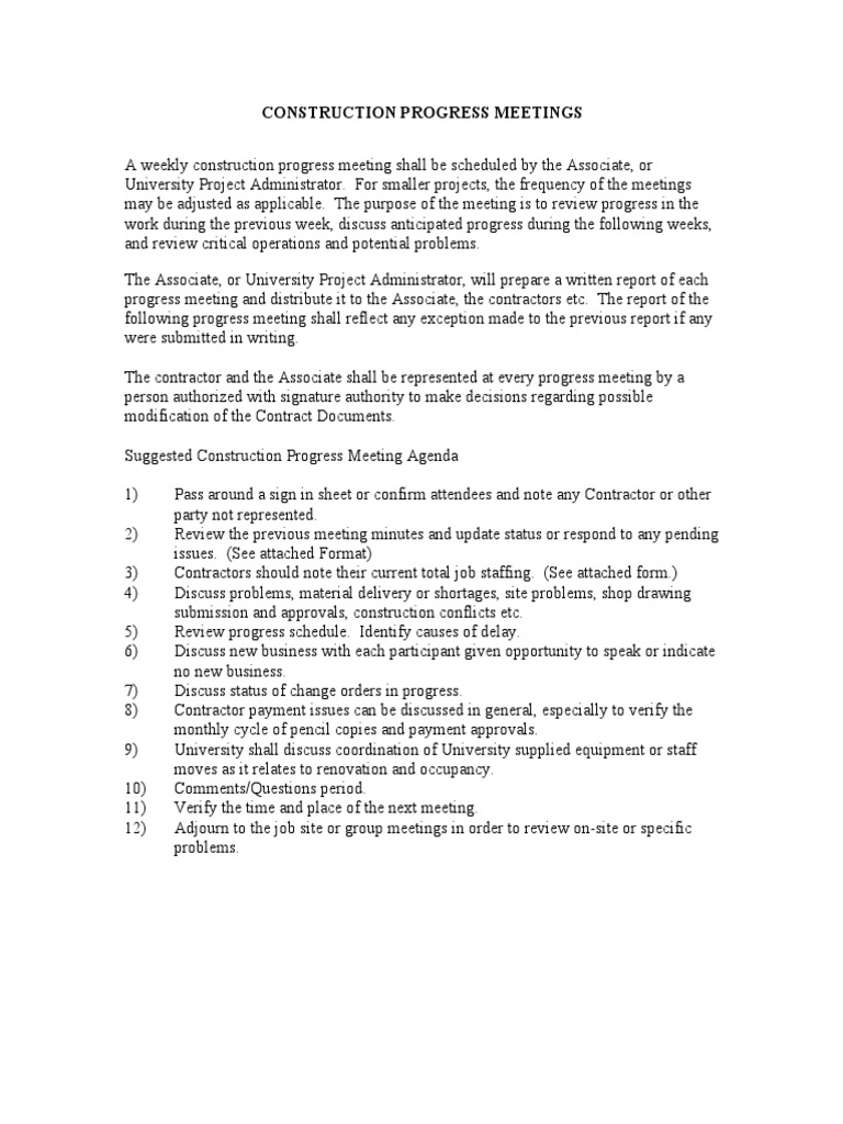 Construction Project Meeting Minutes Template Format | PDF | Business