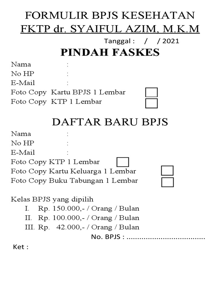 Formulir BPJS Kesehatan | PDF