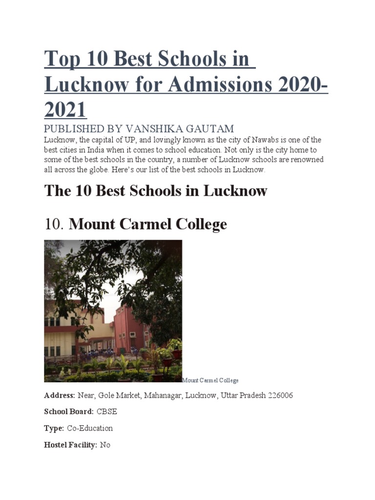 Top 10 Schools in Lucknow 2020-2021 | PDF | Educational Institutions ...
