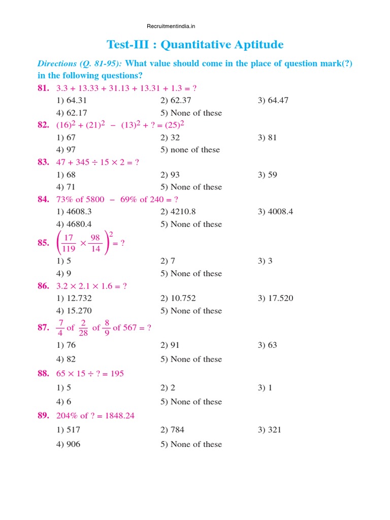 Quantitative Aptitude Test Questions | PDF | Length | Elementary ...