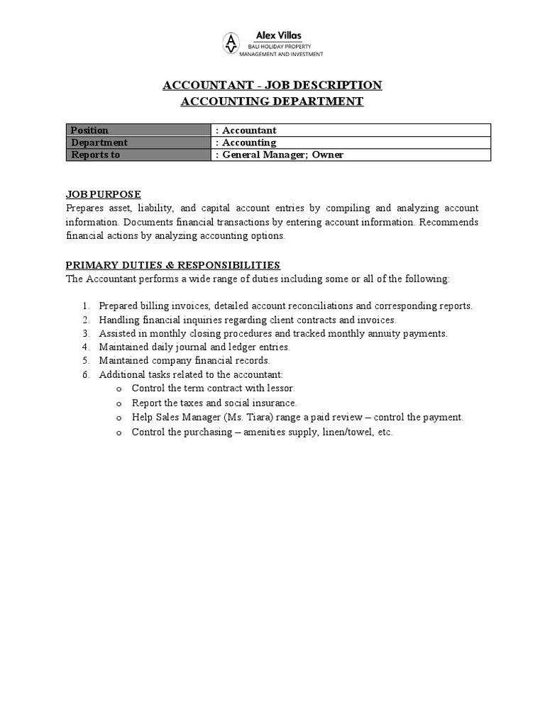 Accountant - Job Description | PDF
