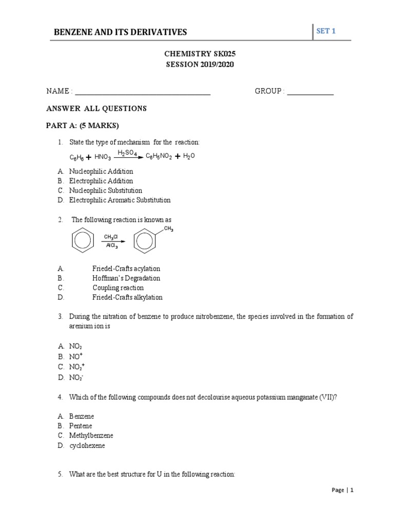 Benzene and Its Derivatives: NAME: - GROUP | PDF | Chemical Reactions ...