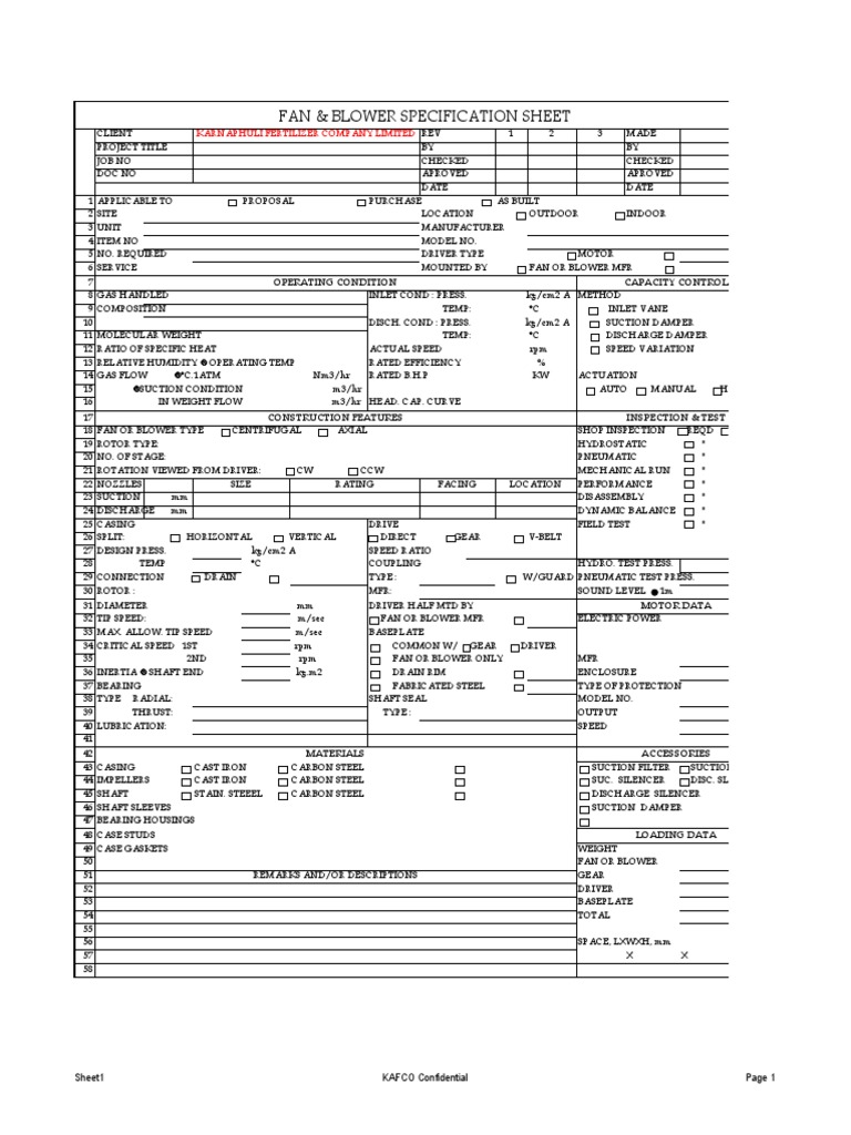 Fan & Blower Specification Sheet: Karnaphuli Fertilizer Company Limited ...