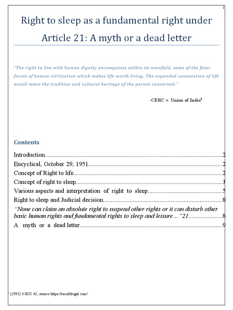 Right To Sleep As A Fundamental Right Under Article 21 | PDF | Sleep ...