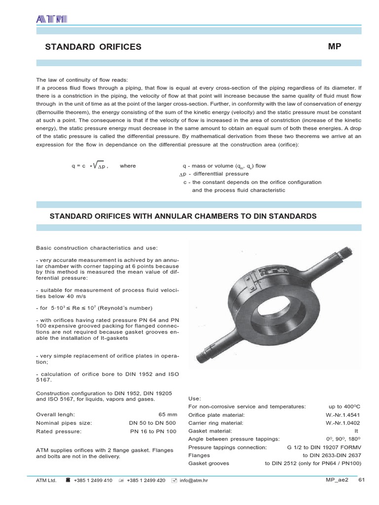 Standard Orifices MP: Standard Orifices With Annular Chambers To Din ...