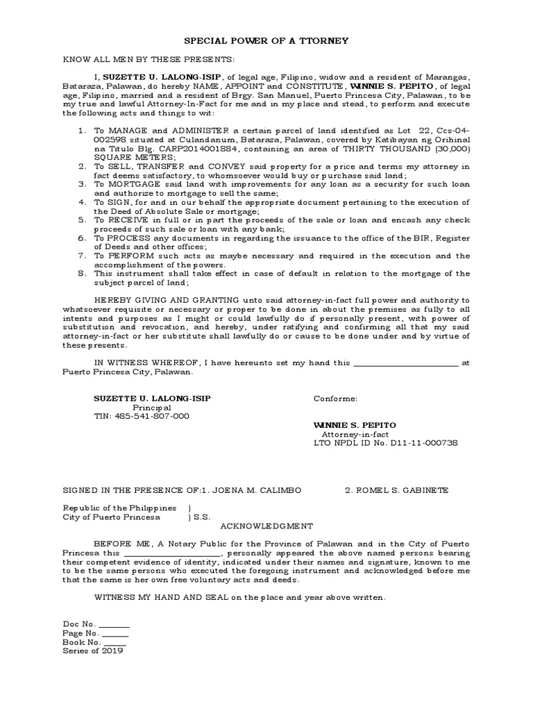 IRREVOCABLE SPA - SUZETTE U. LALONG-ISIP and WINNIE PEPITO | PDF | Mortgage Law | Power Of Attorney