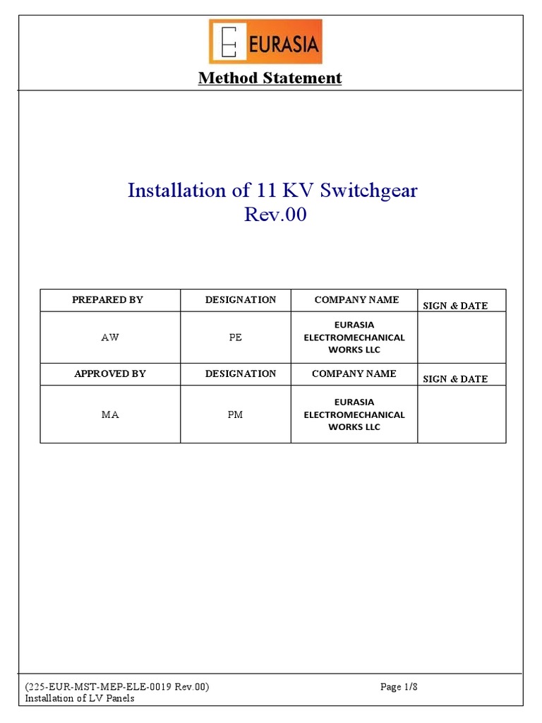 MS-E019 Installation of 11KV Switchgear | PDF | Personal Protective ...