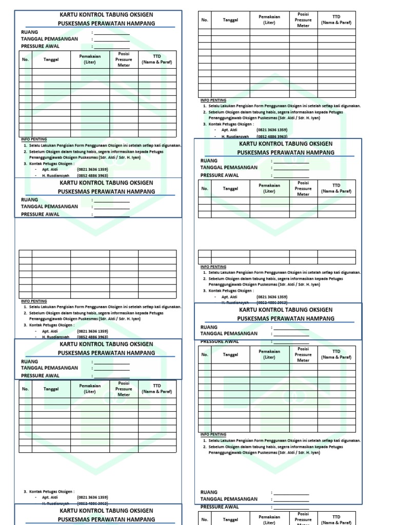 Kartu Kontrol Tabung Oksigen | PDF