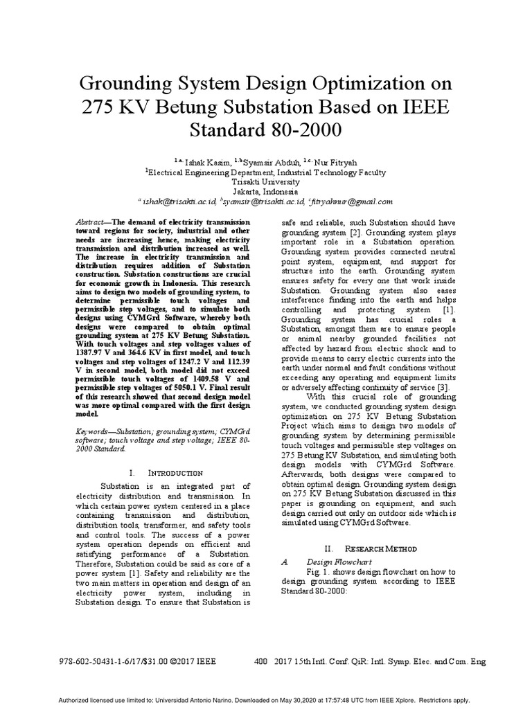Grounding System Design Optimization On 275 KV Betung Substation Based On IEEE Standard 80-2000 ...
