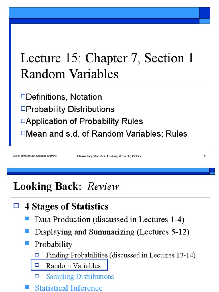Lecture 15: Chapter 7, Section 1 Random Variables | PDF | Mean ...