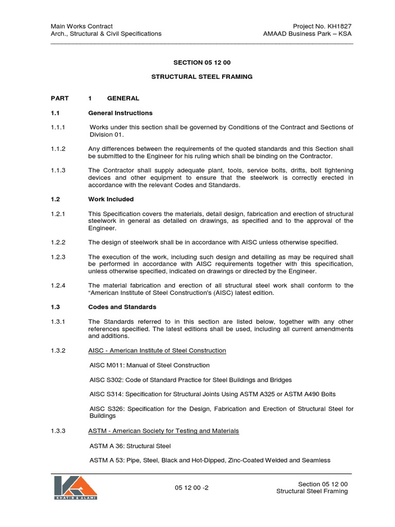 05 12 00 Structural Steel Framing (Project Specification) | PDF ...