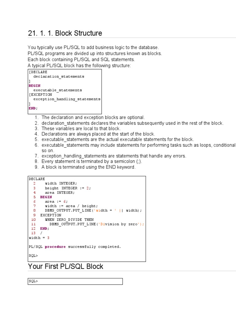Block Structure: Begin | PDF | Pl/Sql | Databases