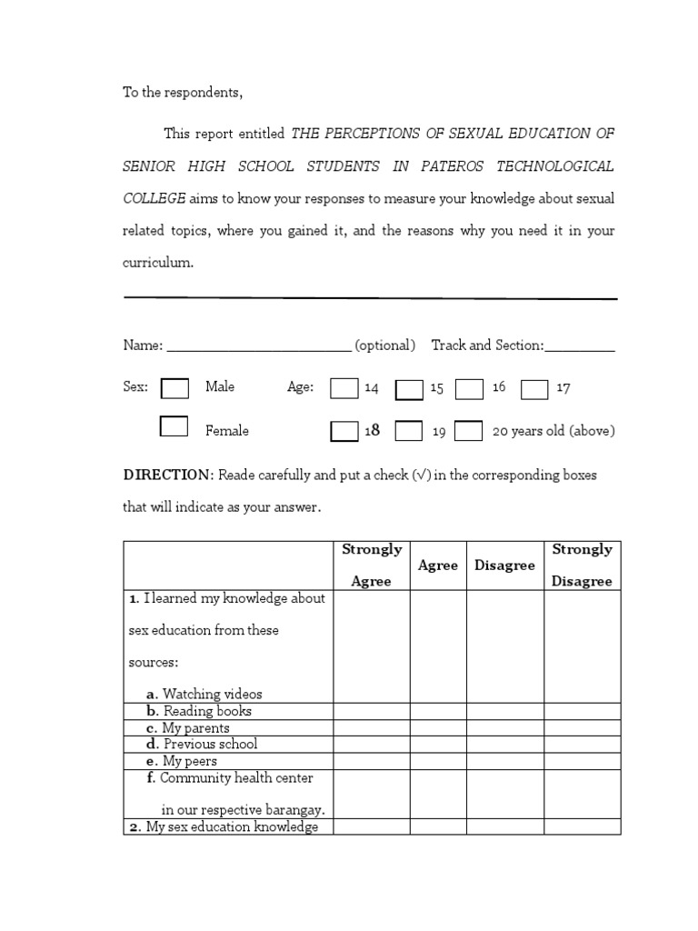 Sex Educaion Questionnaire Pdf