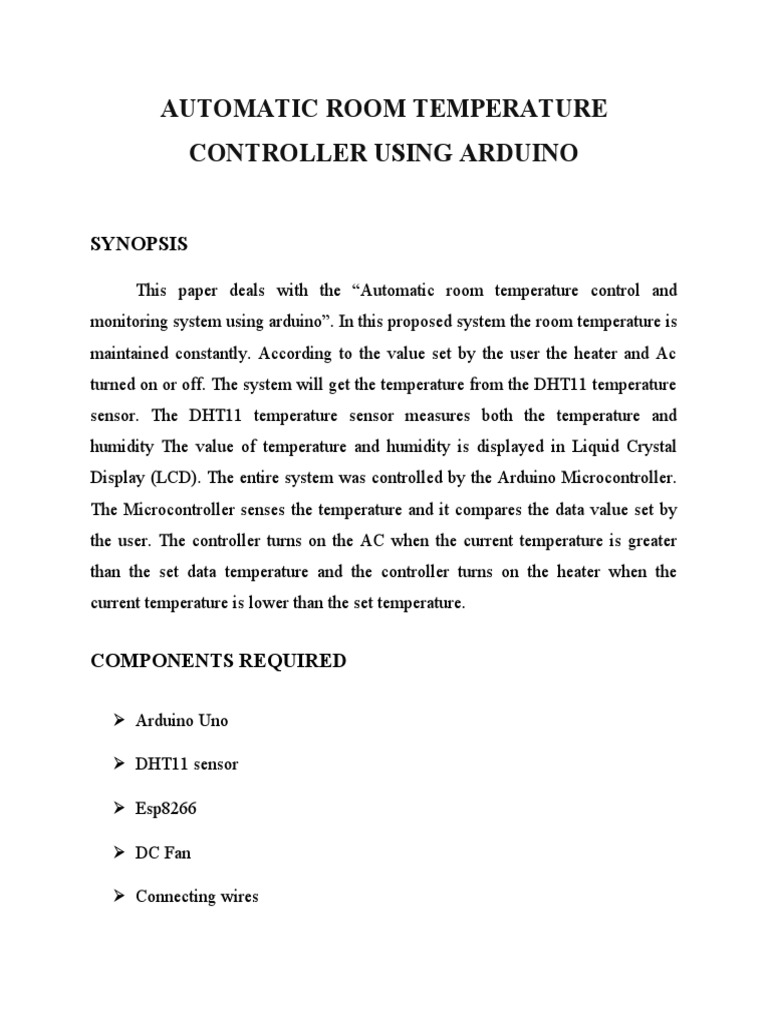 Automatic Room Temperature Control Using Arduino | PDF