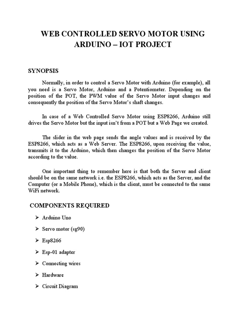 Web Controlled Servo Motor Using Arduino - Iot Project | PDF